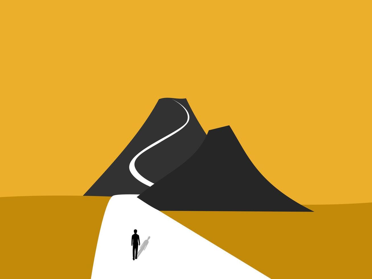 Businessman confidently walking on the path to the top of the mountain ...