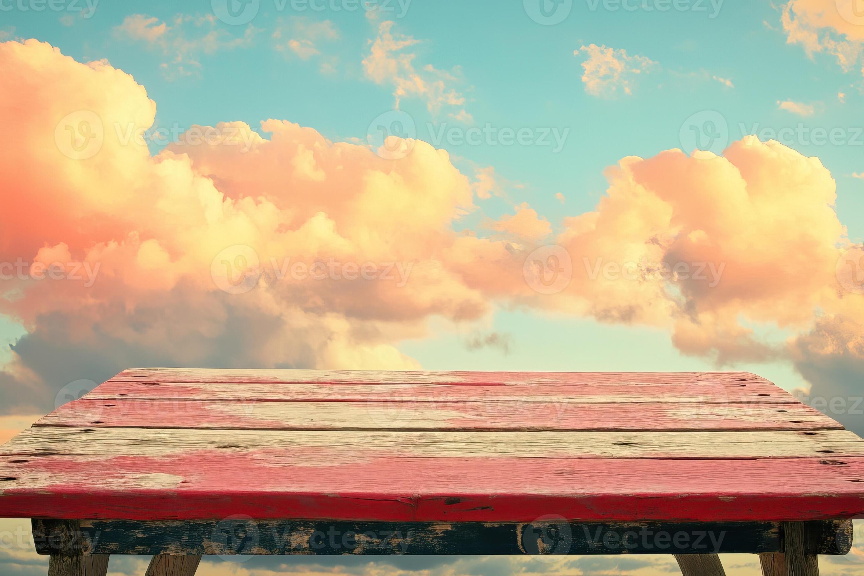 Rustic table sunset cloudscape backdrop display 58408748 Stock Photo at Vecteezy