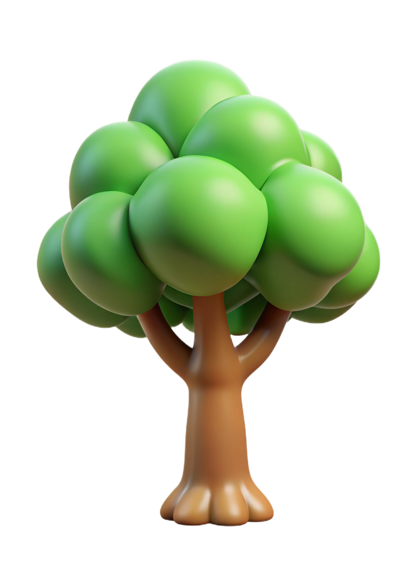 Cartoon Tree Render 3D Model Green Leaves Brown Trunk Digital Illustration Nature Graphic Design ...