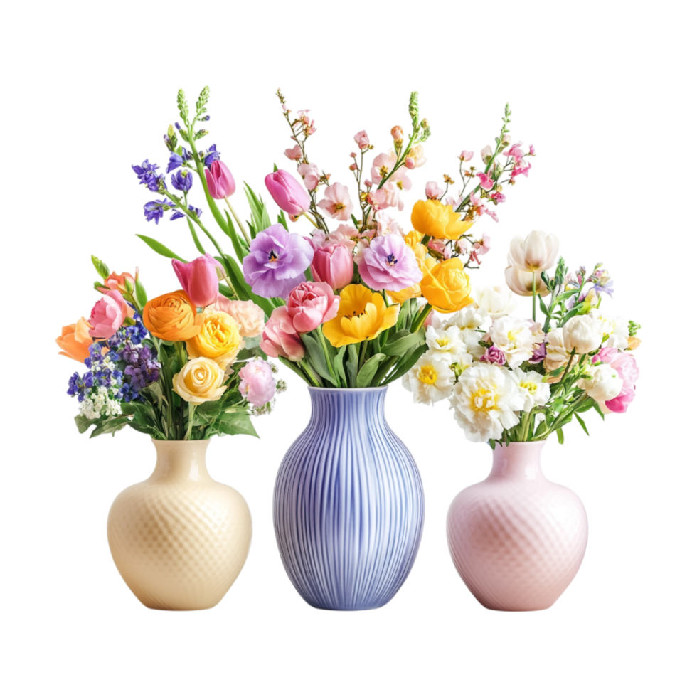 une Trois des vases avec fleurs sur une transparent Contexte 58480505 PNG