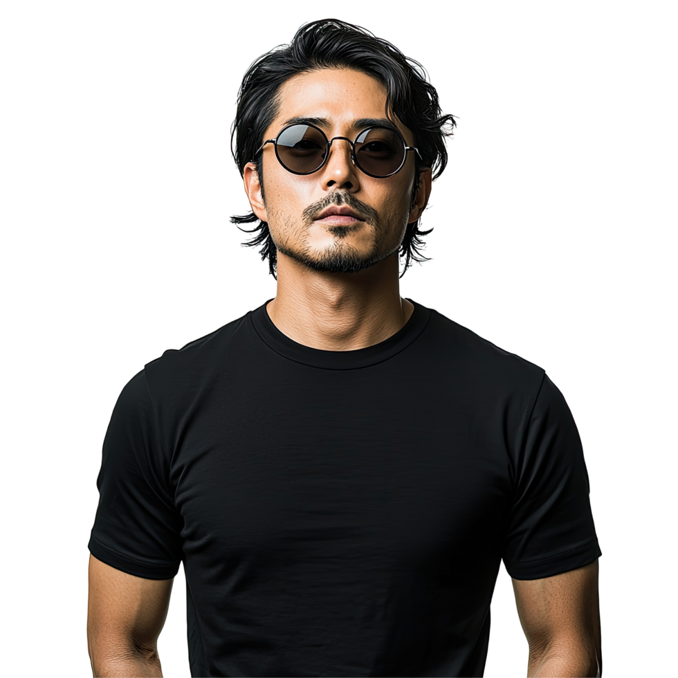 Athletic Man in Black T-Shirt Isolated on Transparent Background ...