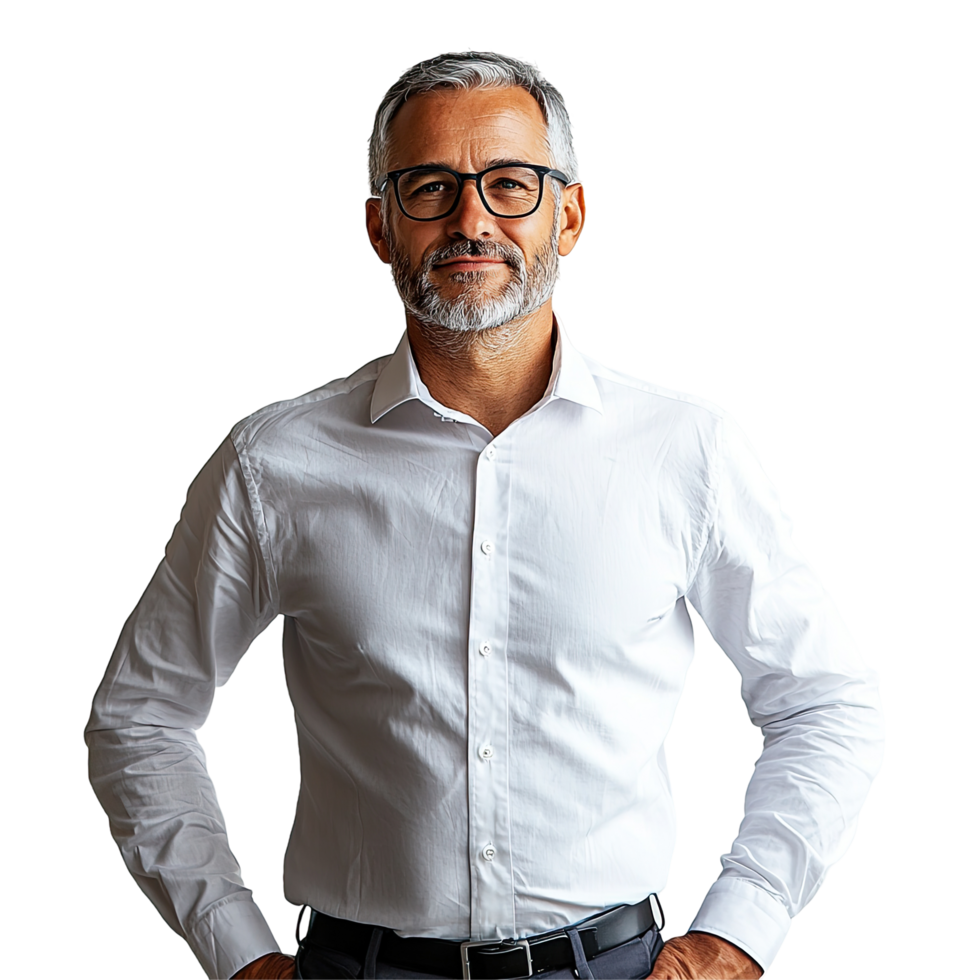 Professional man in white dress shirt and glasses, isolated on ...