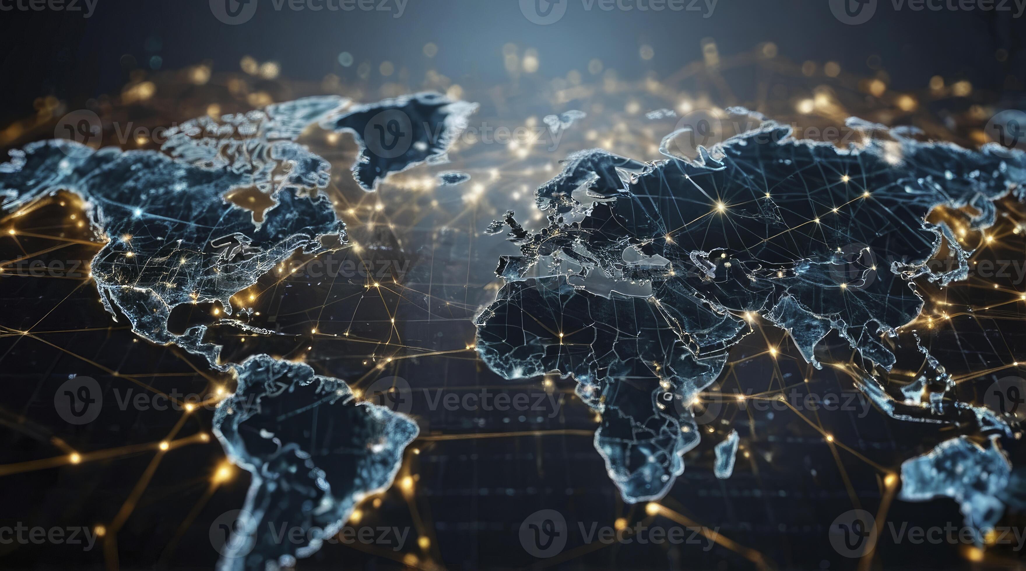 Global Network Connecting World Map Continents with Bright Glowing Connections 58518668 Stock ...