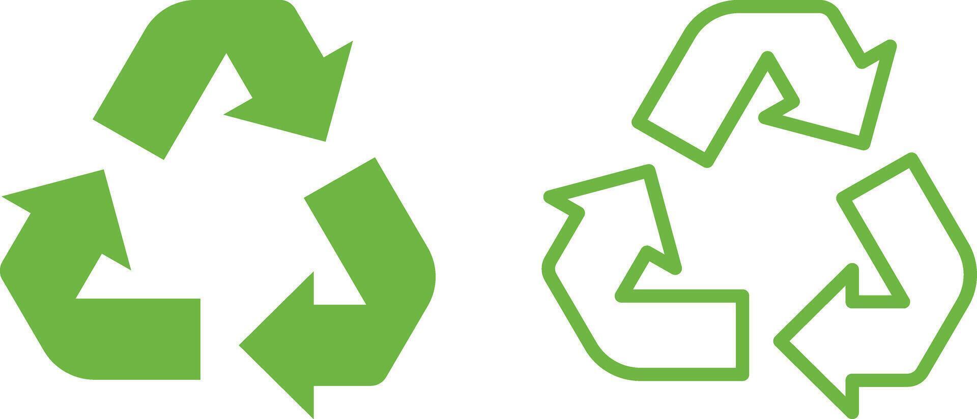 Green recycle icon set in two styles isolated on white background . Reuse icon . Waste recycling ...