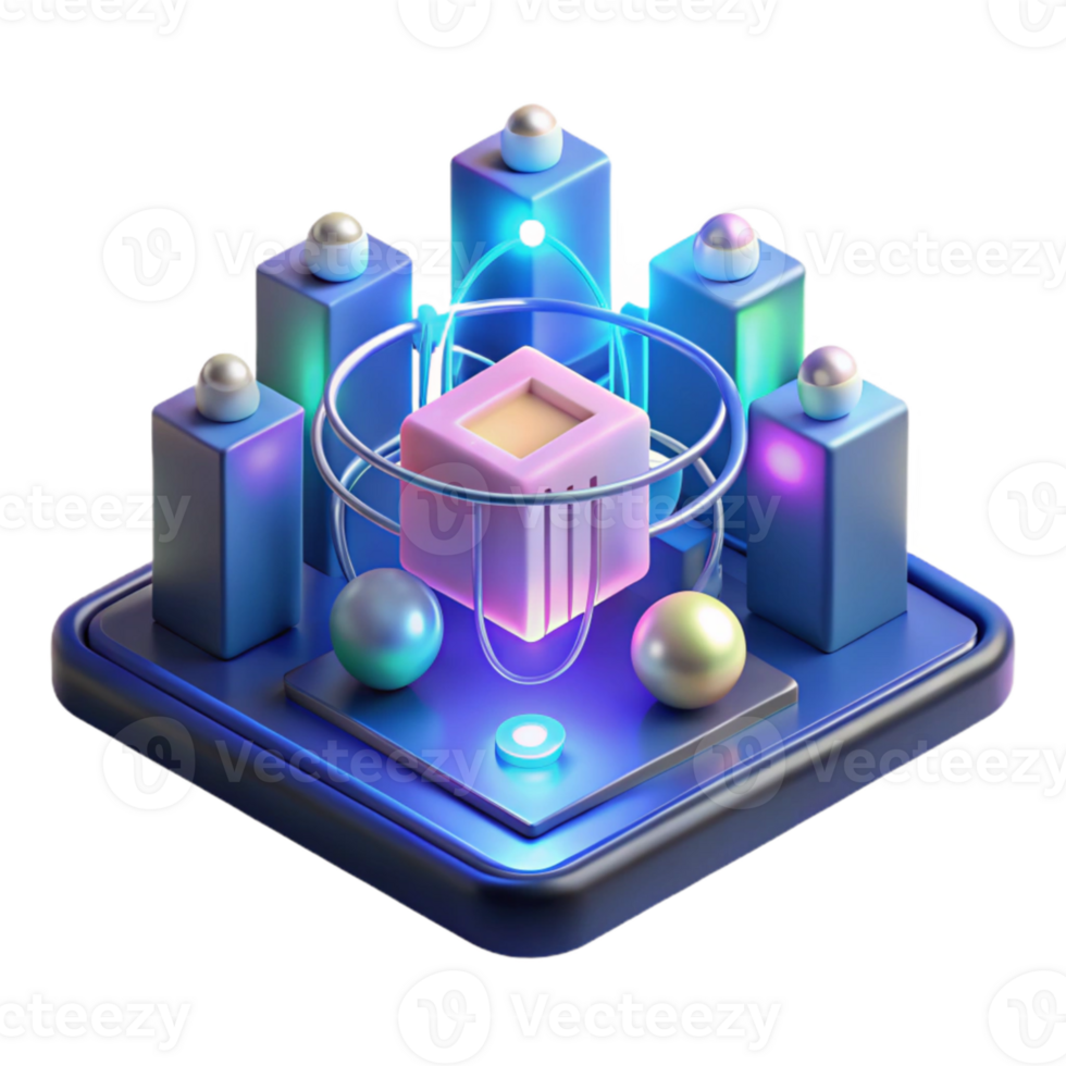 vibrant minimalist A quantum computer processing complex data visualizations, neon lighting ...