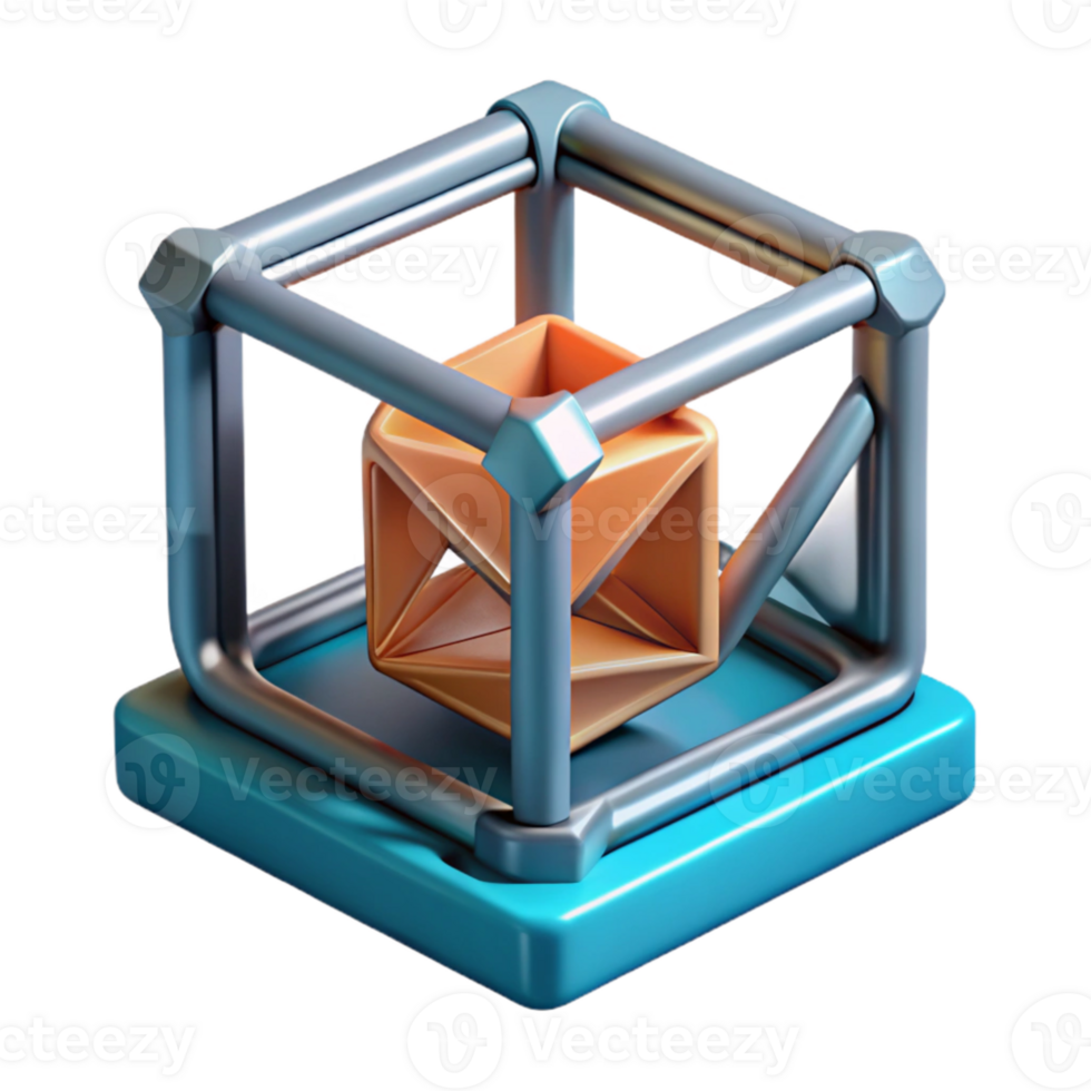 beautiful abstract A 3D printer creating a complex geometric shape, mid ...