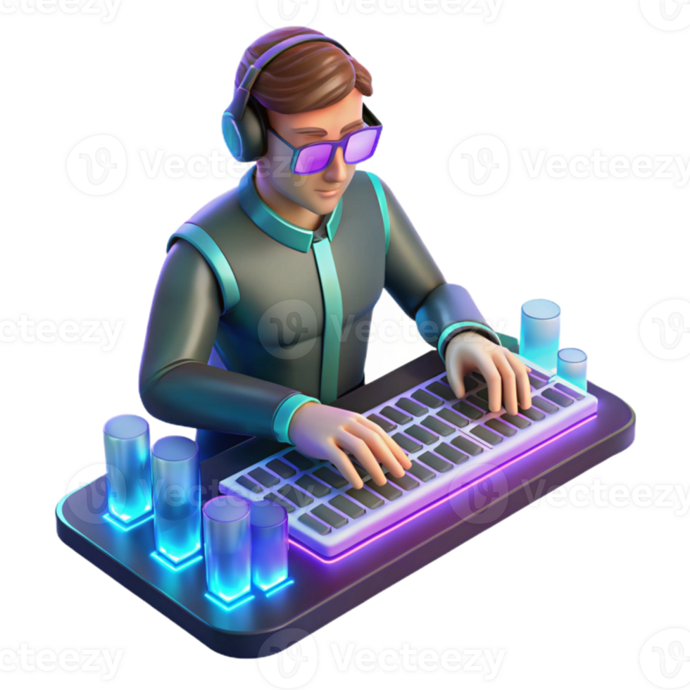 wonderful traditional A programmer coding on a futuristic holographic keyboard, dark environment ...