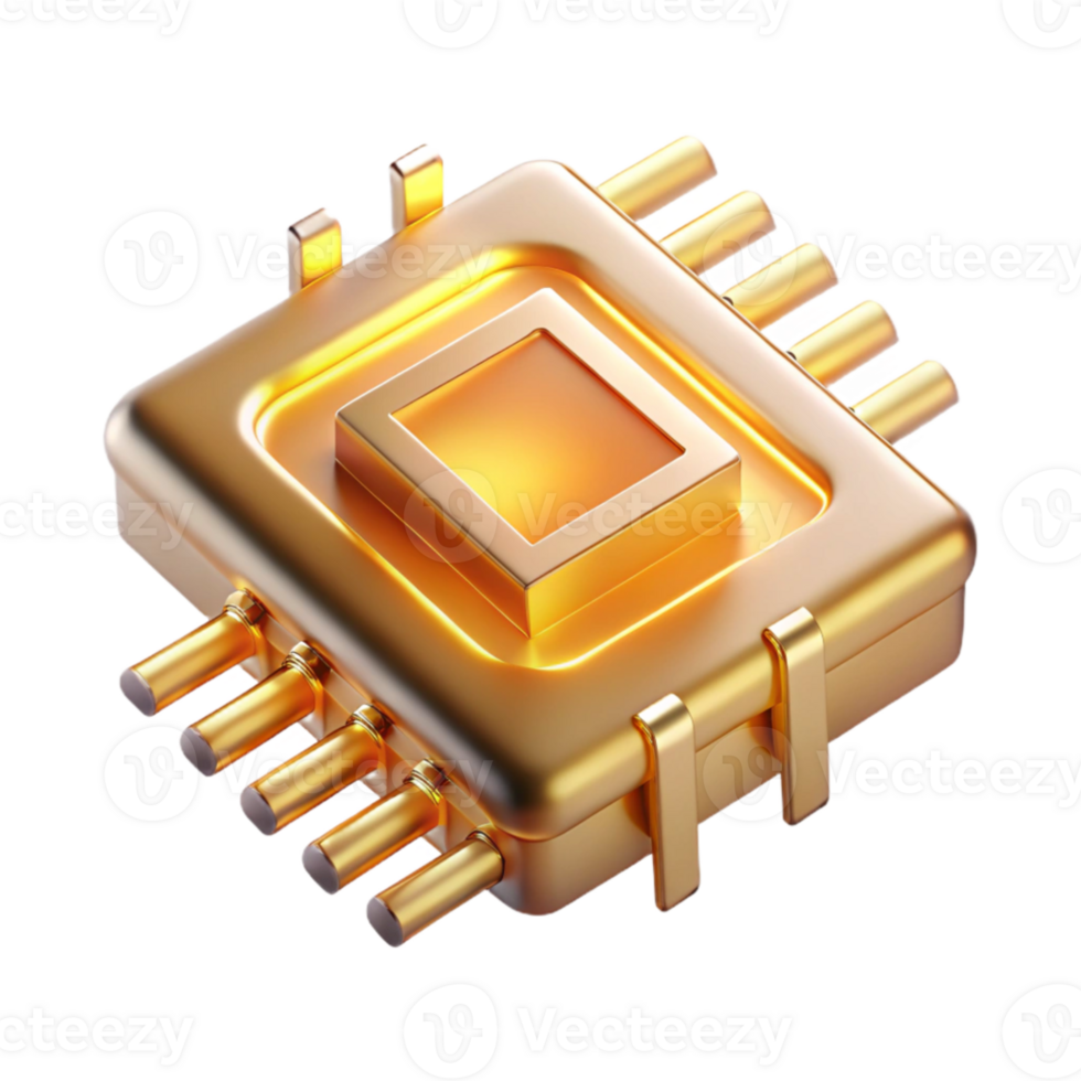 Elegant Rustic A Single Levitating Microchip Intricately Etched With Golden Circuitry Emitting