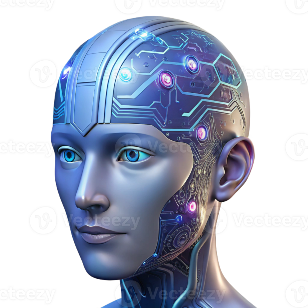 serene abstract A transparent human head filled with intricate circuitry and data flow ...