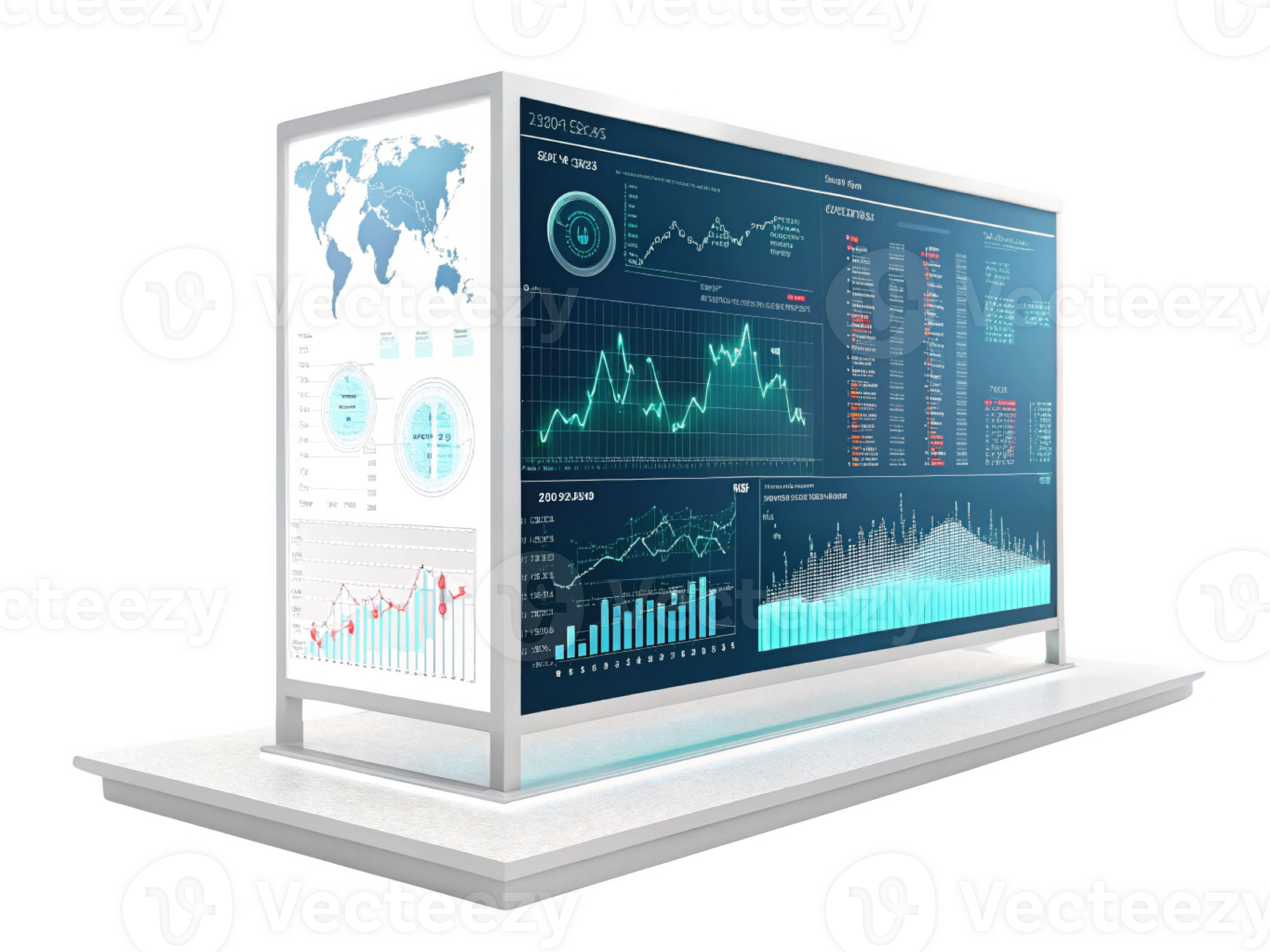 Interactive data display with graphs and world map 58679767 PNG