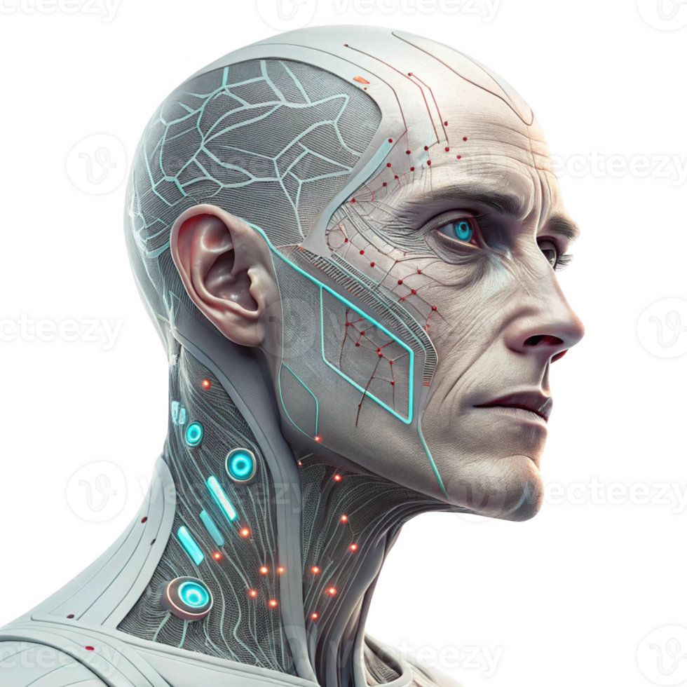 futuristic humanoid robot with intricate circuitry and glowing elements, showcasing advanced ...