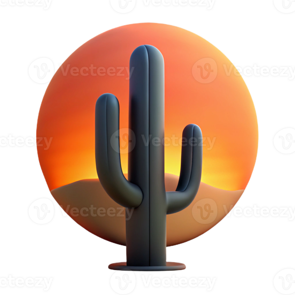 vibrant contemporary A lone cactus silhouetted against a fiery desert sunset, stark, high ...
