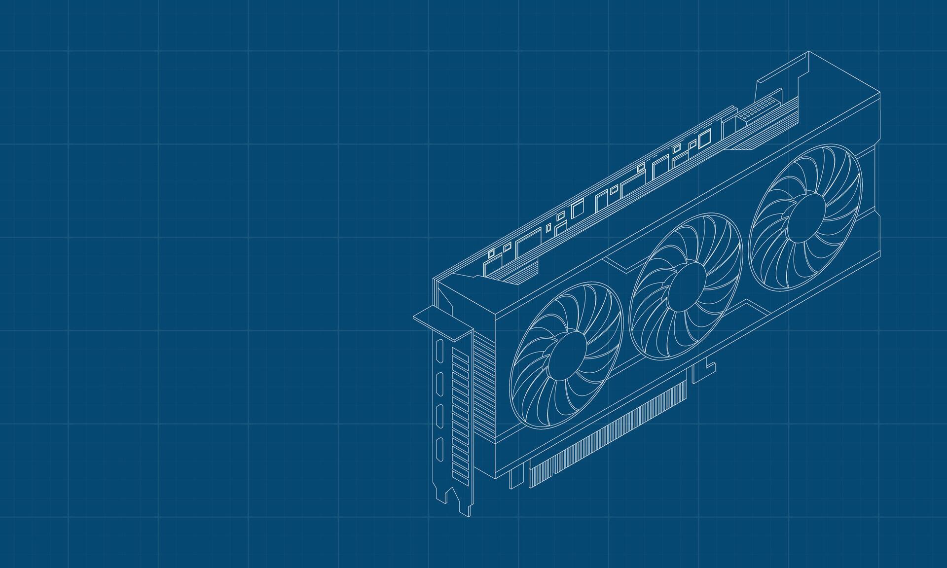 Isometric graphic card blueprint. card isometric. Computer hardware components. GPU graphic card ...