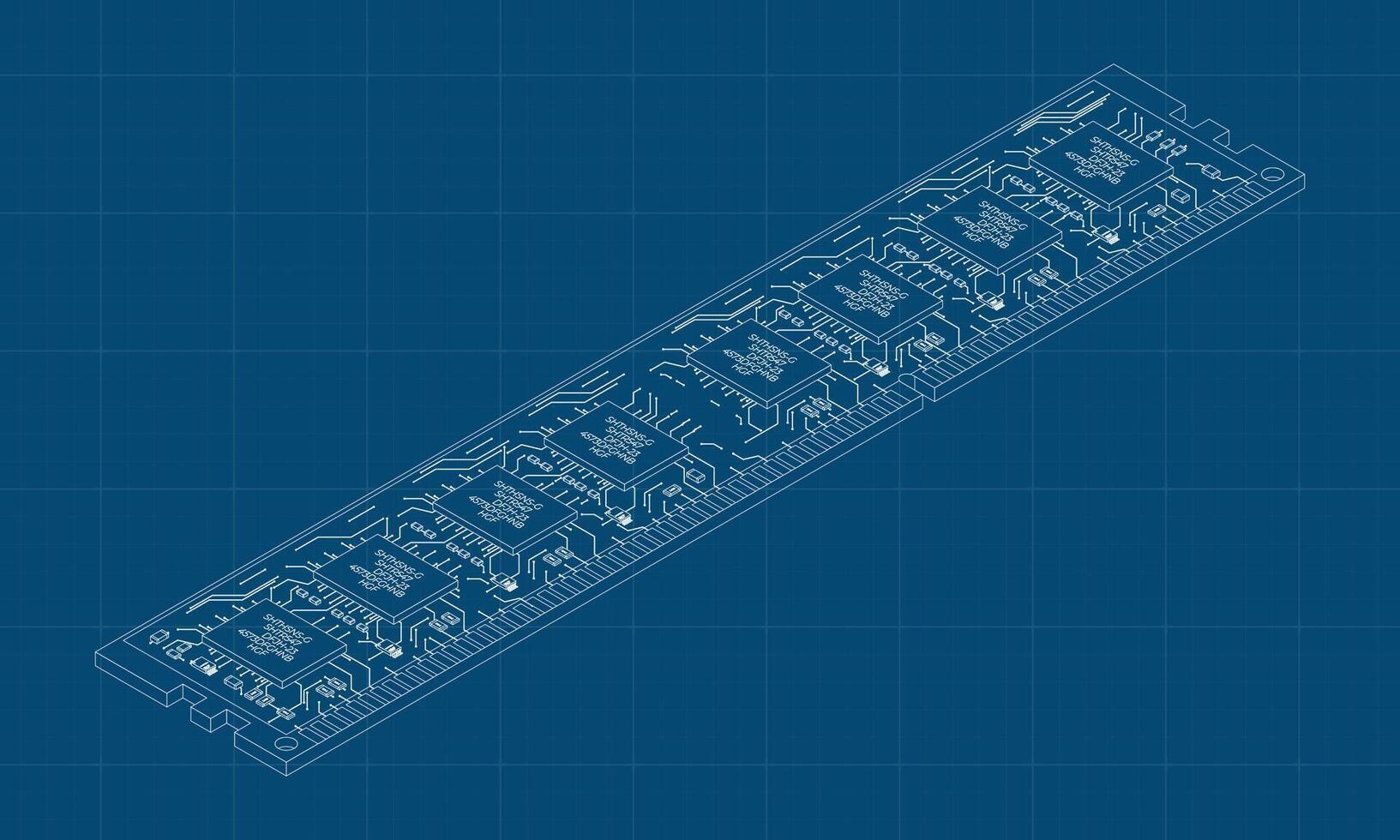 Isometric random access memory blueprint. RAM memory realistic 3d isometric. Computer hardware ...