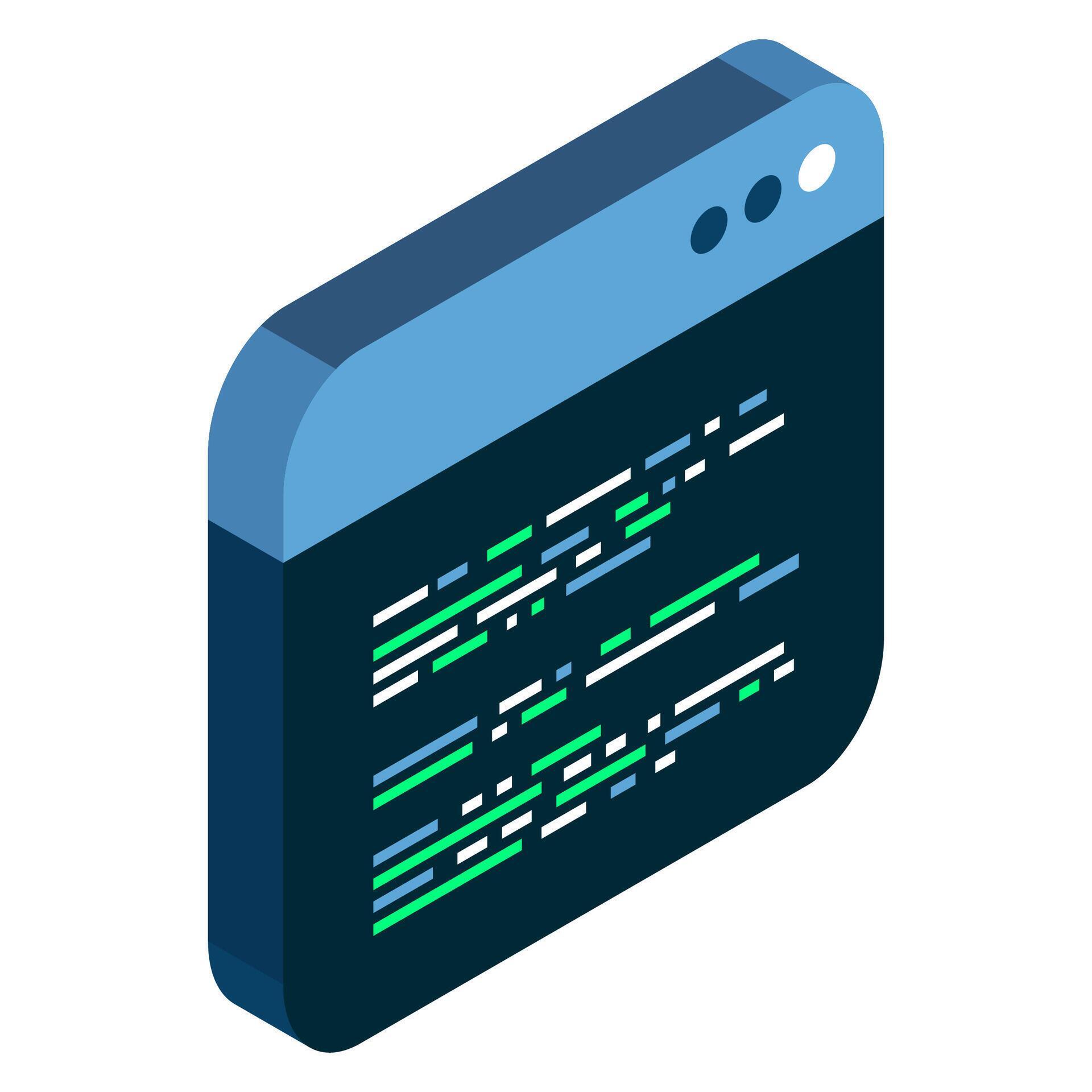 Source Code Isometric Abstract Programming Language And Program Code On A Screen Illustration