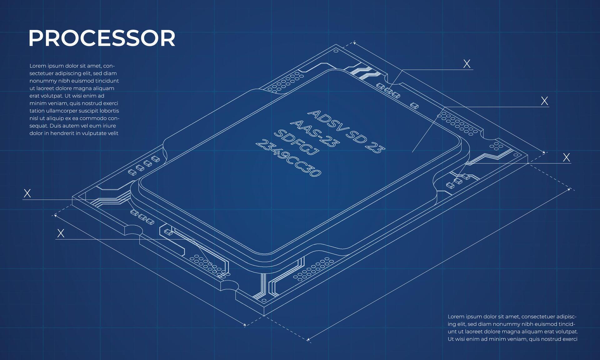 Isometric Processor Blueprint Central Processing Unit Or Cpu Computer Hardware Components