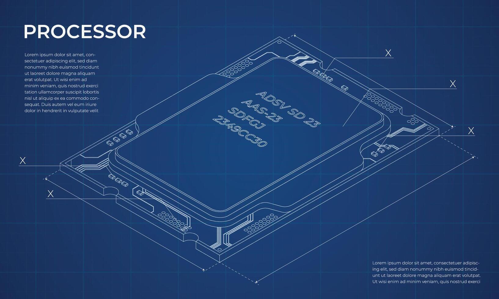 Isometric processor blueprint. Central processing unit or CPU. Computer hardware components ...