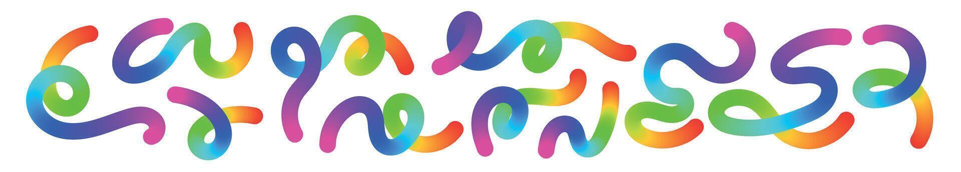 Abstract wavy gradient lines with playful squiggle shapes, colorful ribbon elements, geometric ...