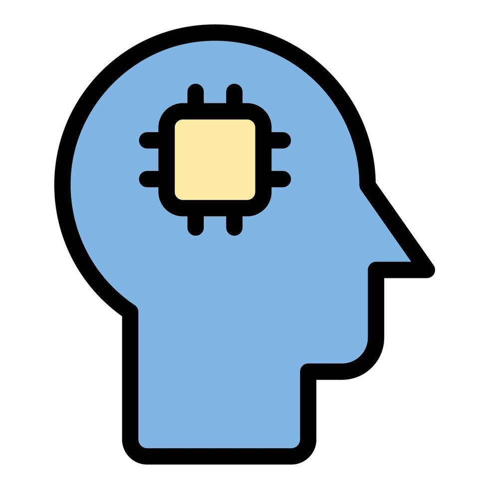 Artificial intelligence icon flat line style illustration representing AI technology and machine ...