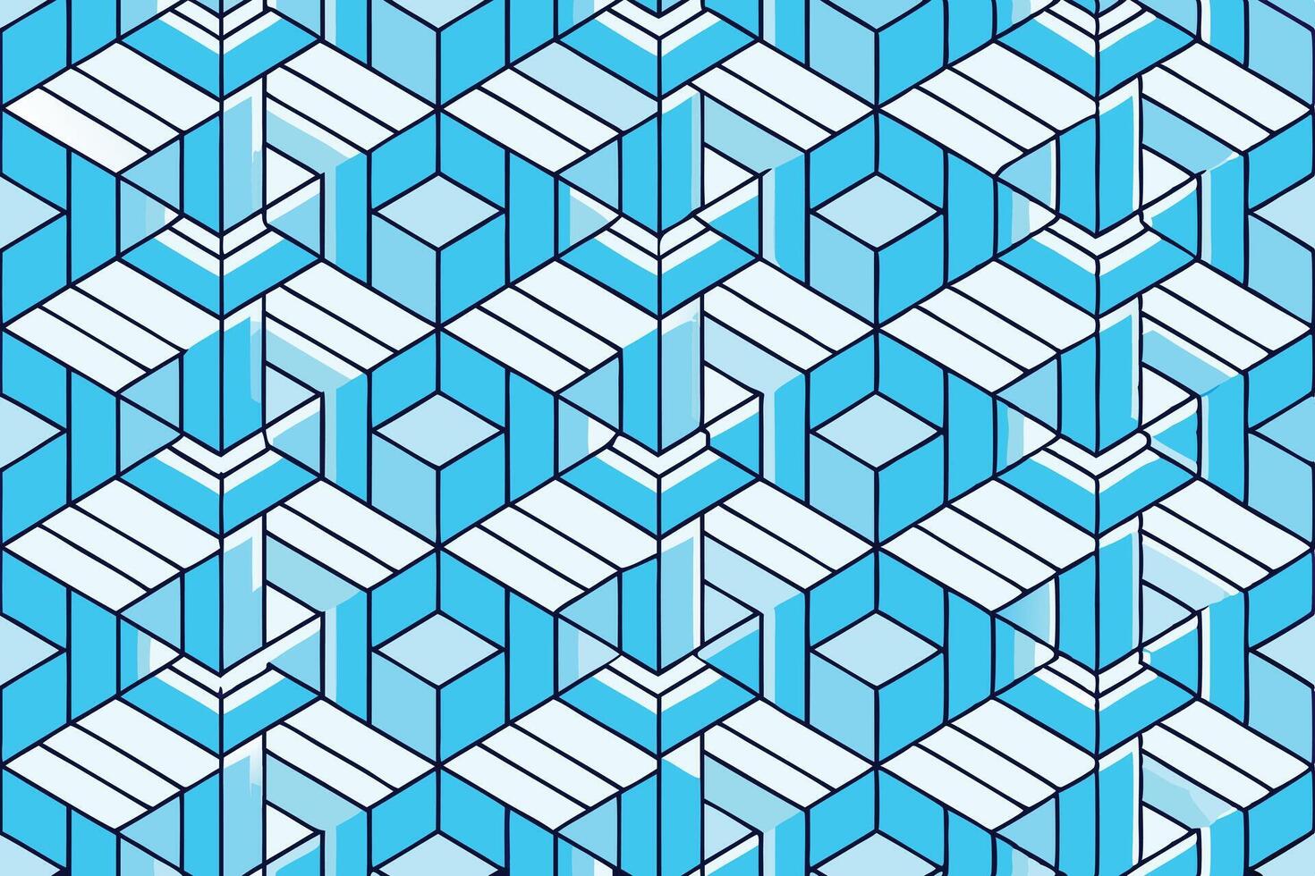 Seamless interlocking hexagons in a modern geometric design, with a soft color palette of blue ...