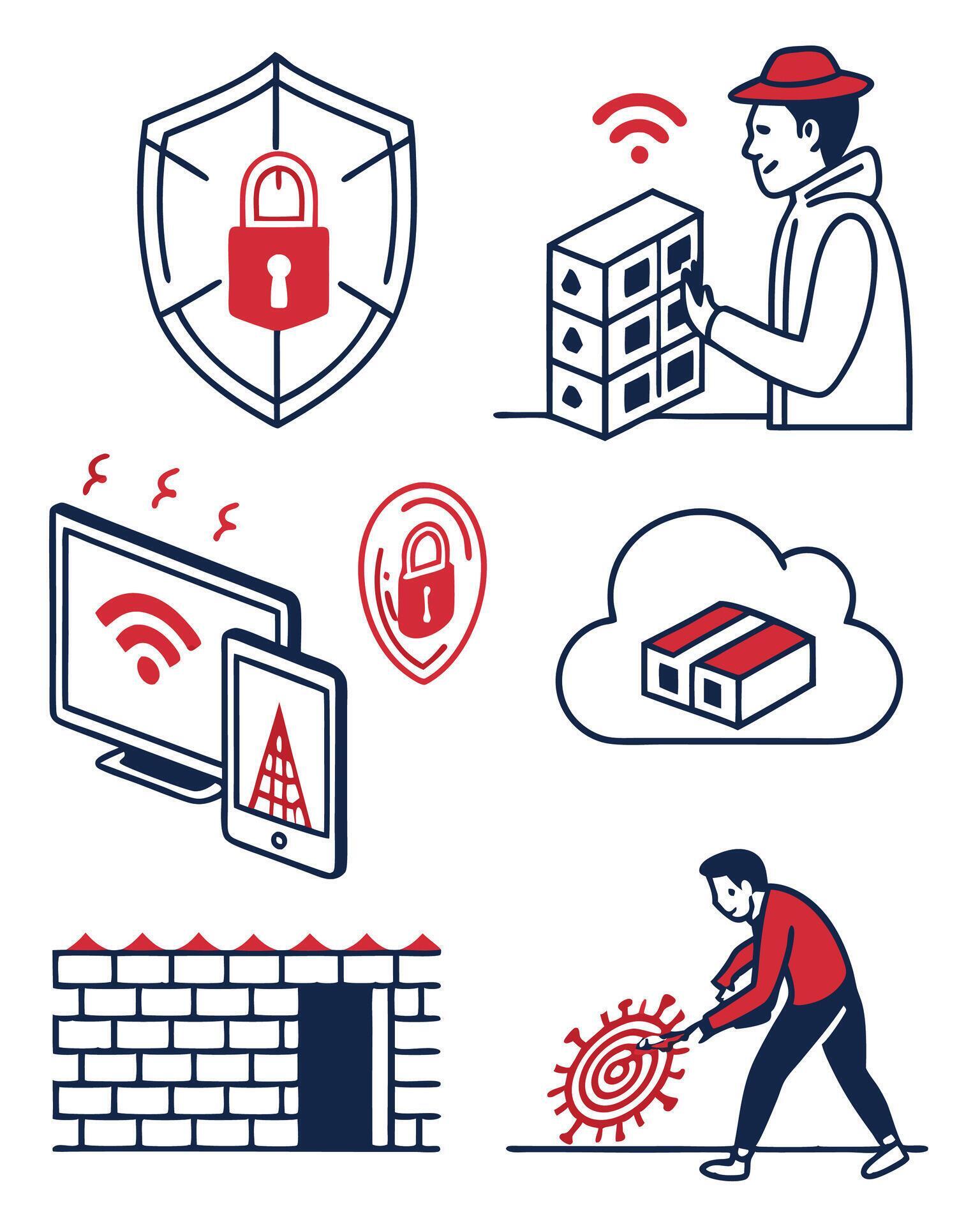 cybersecurity icons, digital protection set, encrypted data security ...