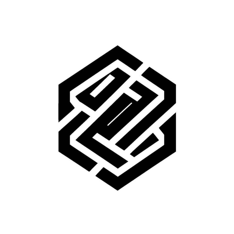 Abstract Black and White Hexagon with Interlocking Geometric Lines, Creating a Modern MazeLike ...