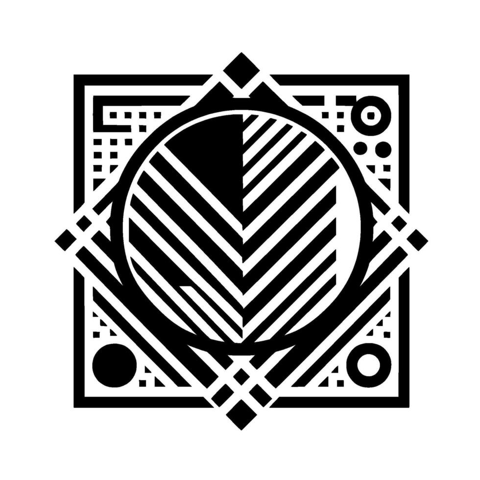 Geometric Black And White Abstract Composition Featuring A Circle With Symmetrical Line Pattern