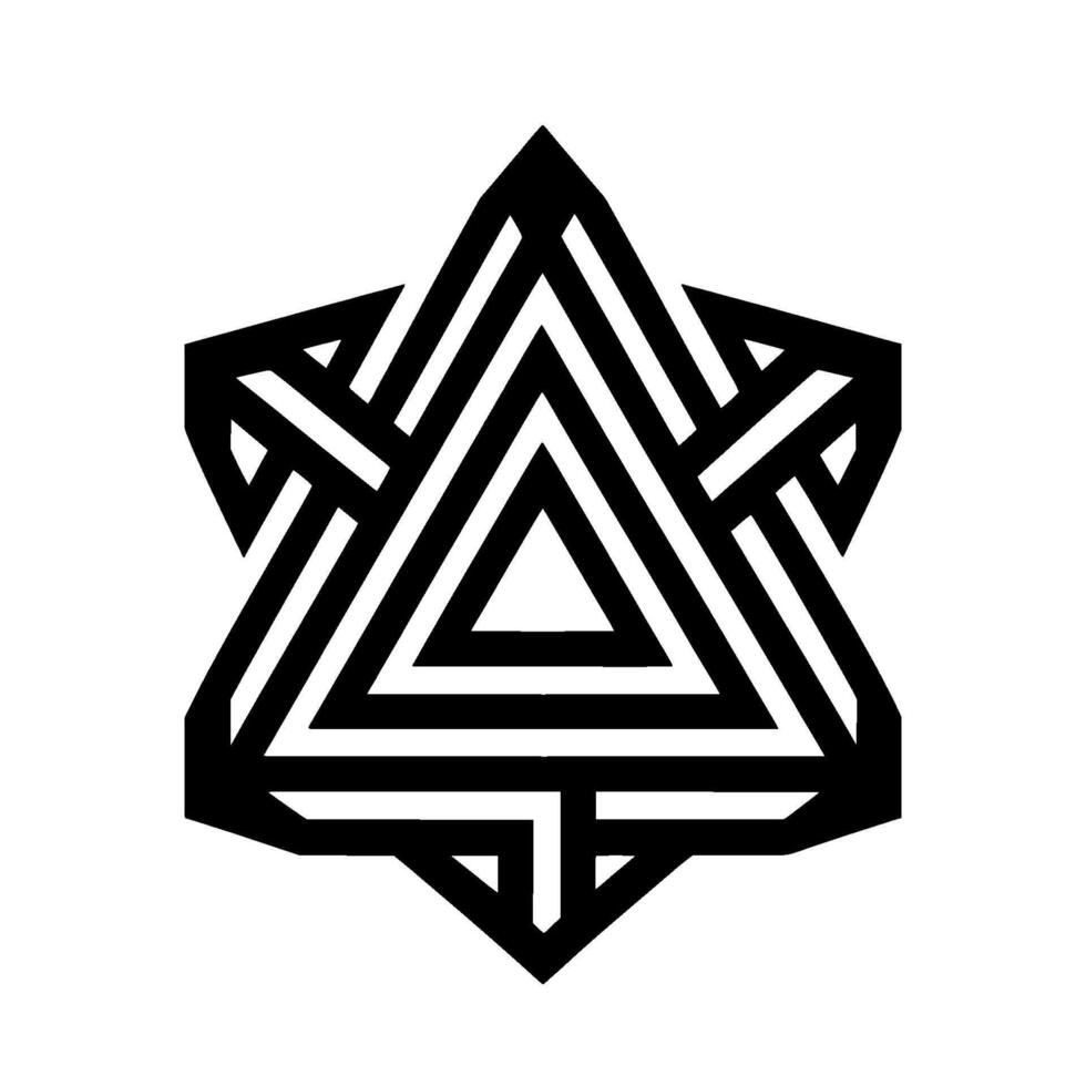 Geometric Black and White Star Symbol with Nested Triangles, Striped Pattern, and Abstract ...