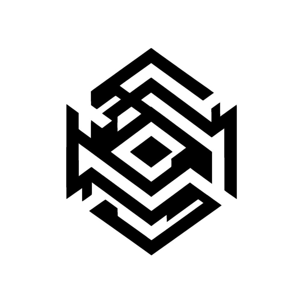 Geometric D Hexagon Pattern with Interlocking Lines and Shapes in High Contrast Black and White ...