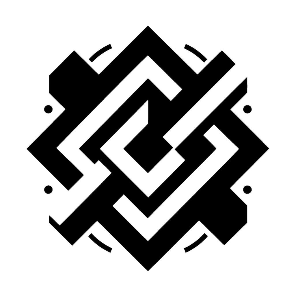 Geometric Black And White Deffect Composition In A Circular Shape Featuring Interlocking Angles