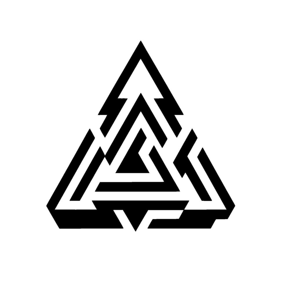 Abstract Geometric Black Triangle Composition with Interlocking Linear Elements on a White ...