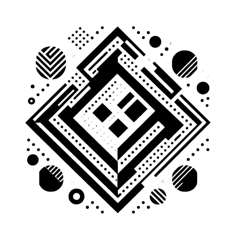 Geometric Abstract Composition In Black And White A Symmetrical
