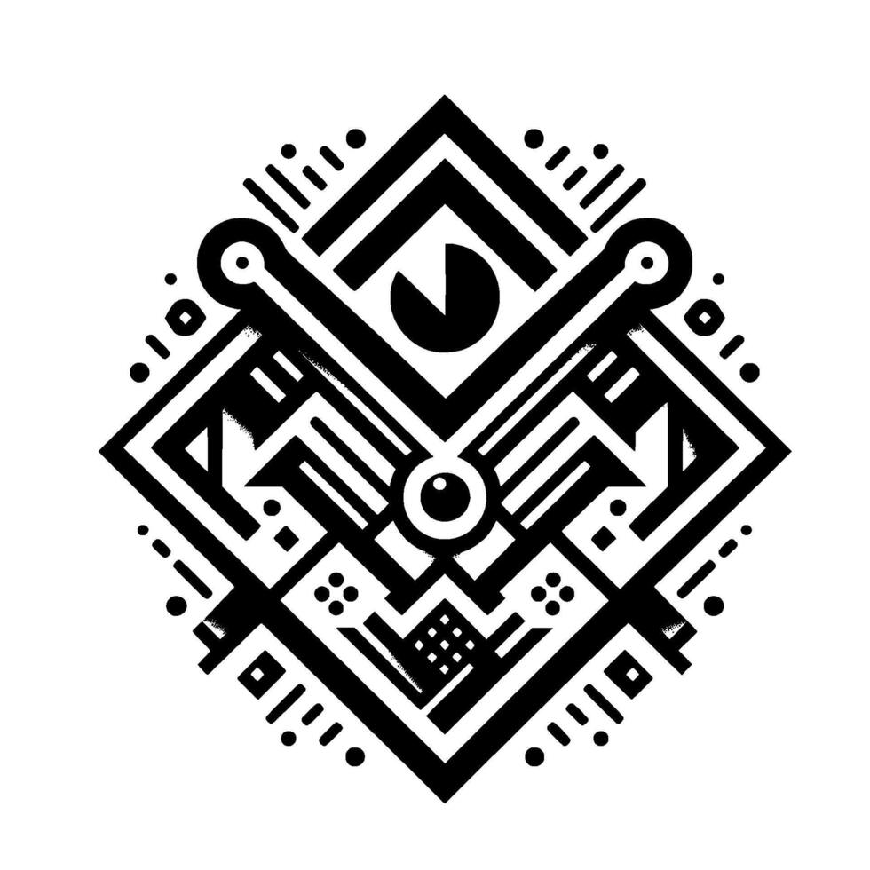 Abstract Black White Geometric Composition Symmetrical Angular Featuring Lines Shapes Dots