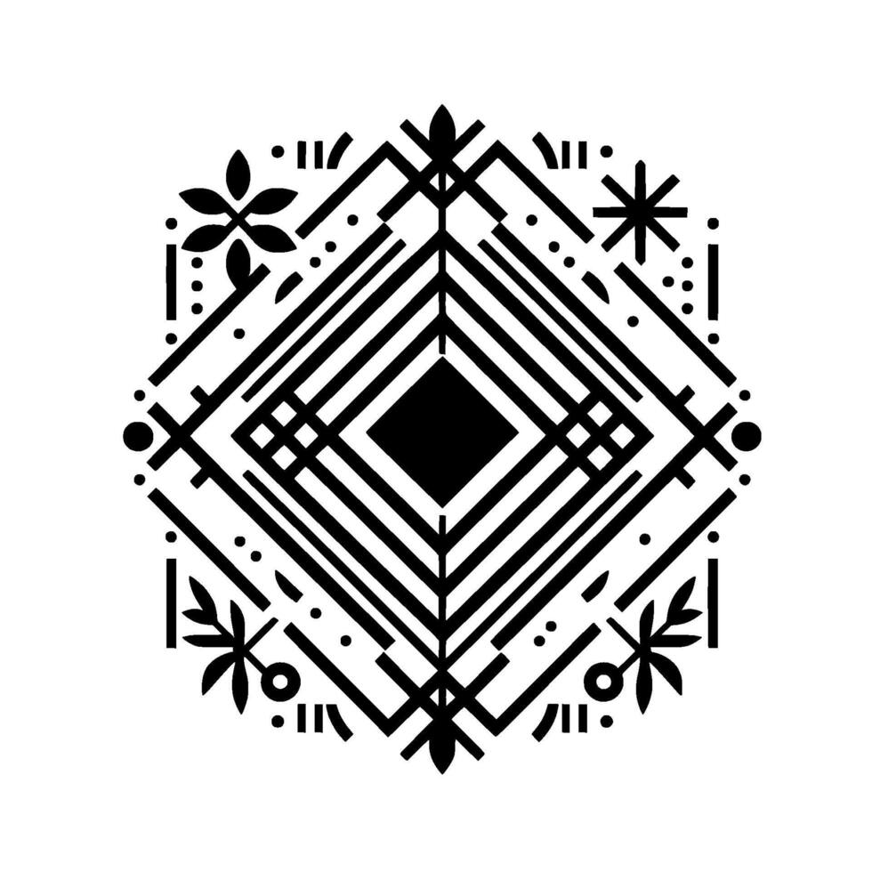 Symmetrical Black White Geometric With Rhombus Core Linear Patterns