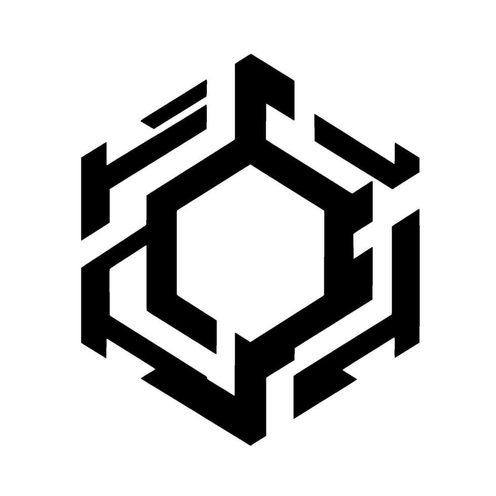 Geometric Hexagonal Abstract Black and White with Interlocking Lines and Shapes, Minimalist ...