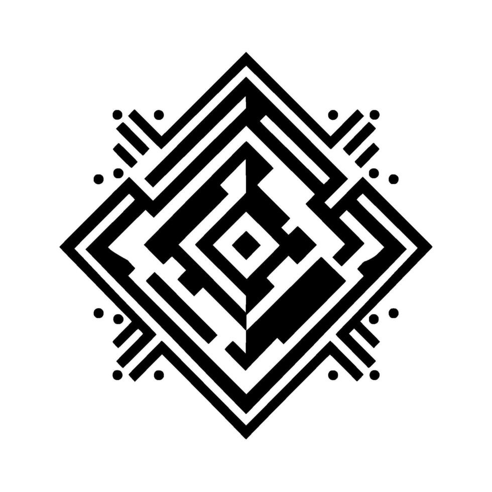 Symmetrical Geometric Black And White With Lines Squares And Dots Forming An Abstract Mazelike