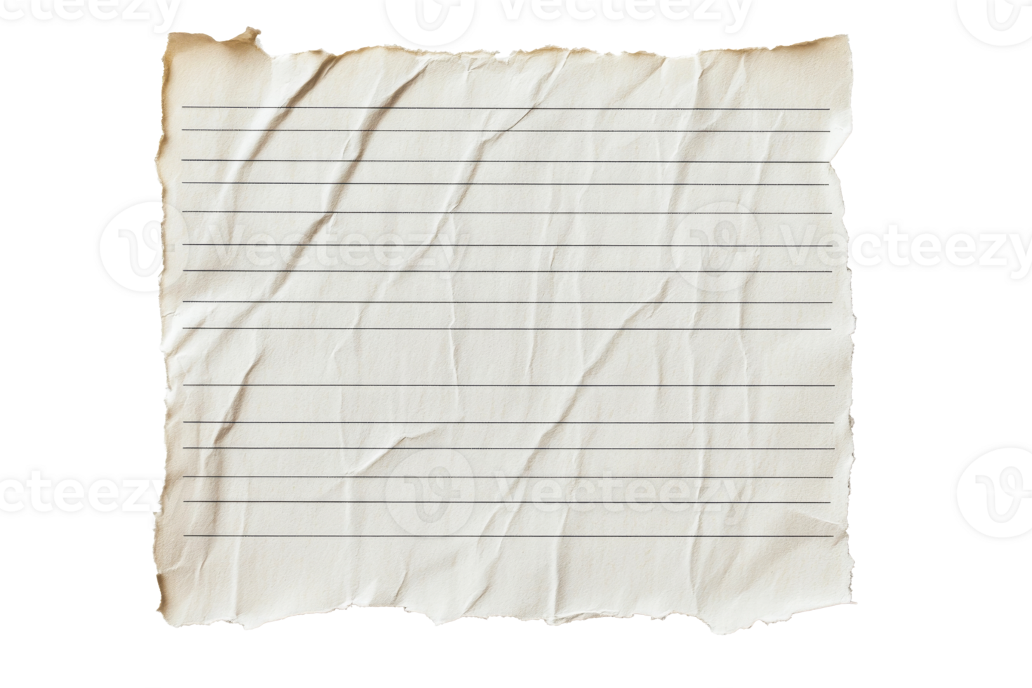 Crumpled lined paper with rough edges on black background, cut out ...