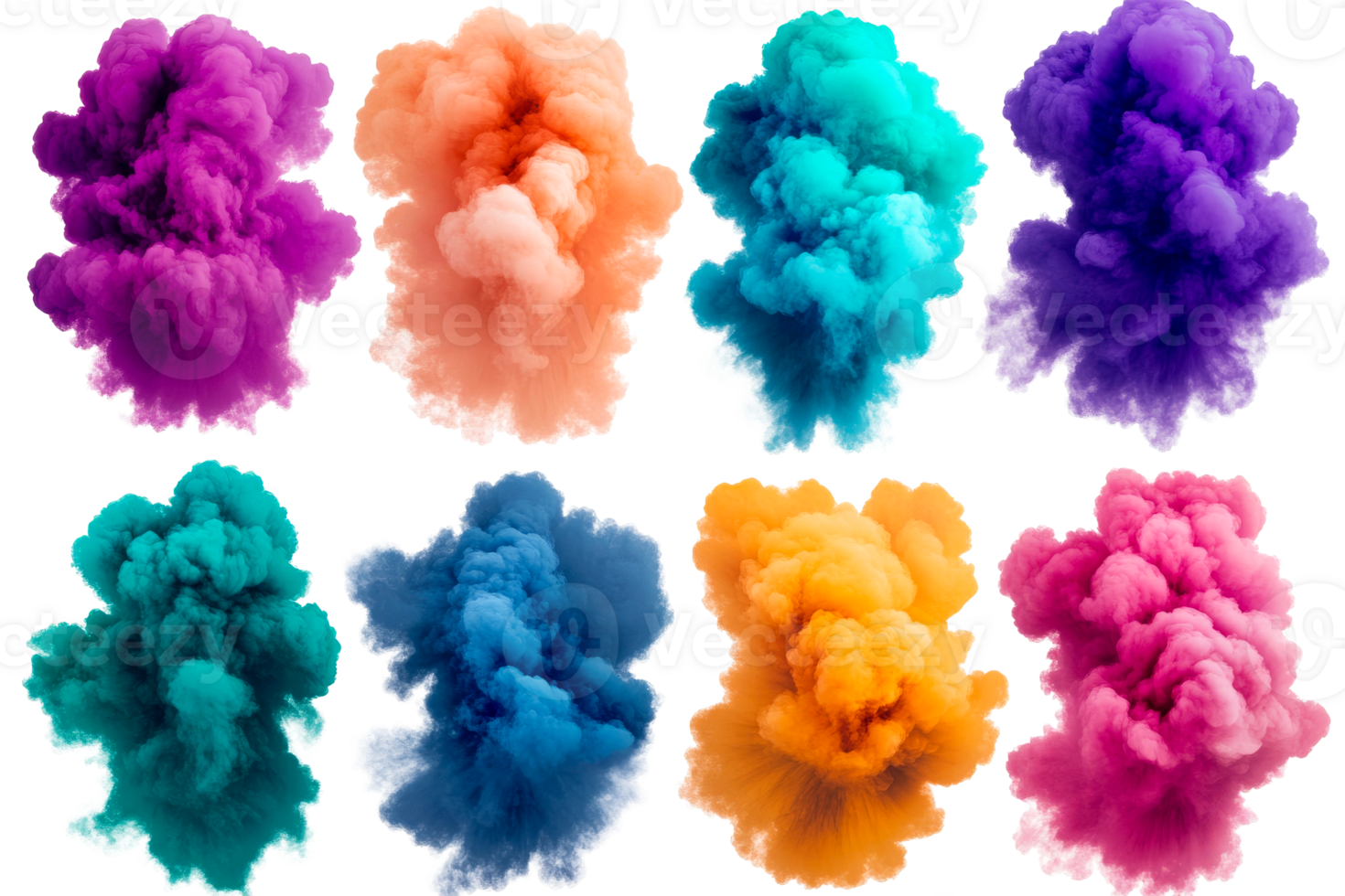 Colorful smoke explosions against black background, cut out transparent 58992817 PNG