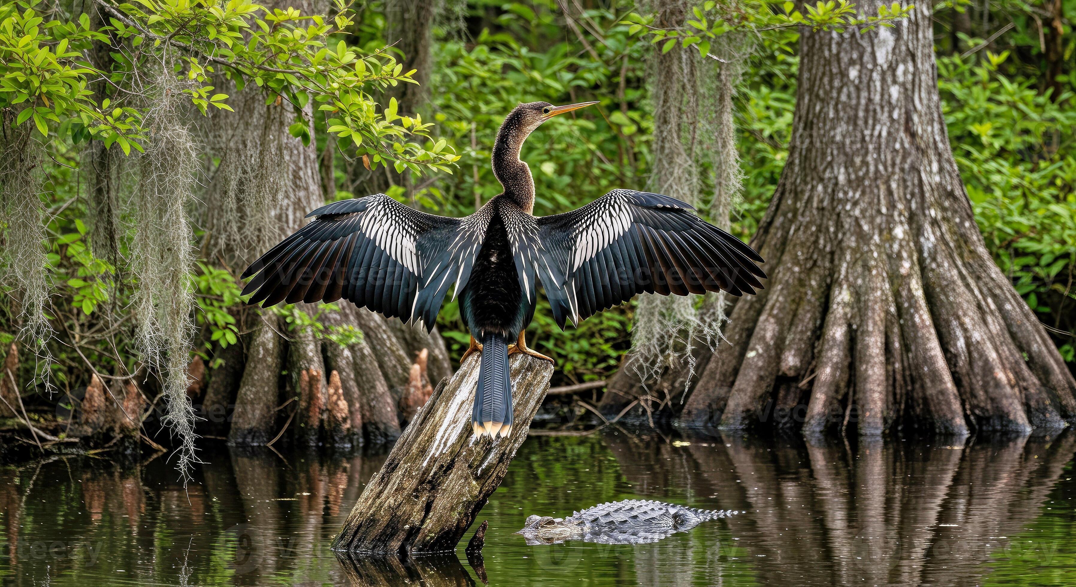 Anhinga and alligator in the swamps of florida 59005862 Stock Photo at ...