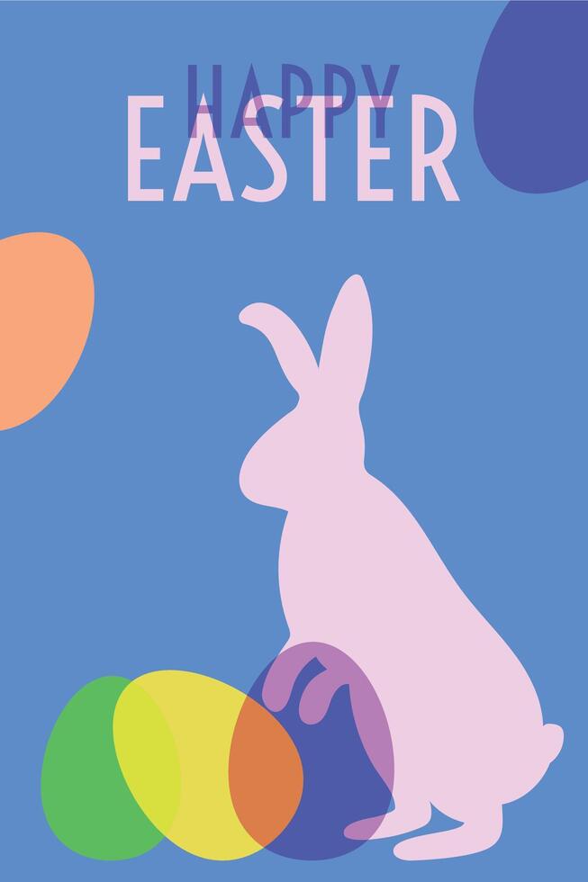 Blue card with Easter rabbit and eggs with overlapping. Easter poster ...