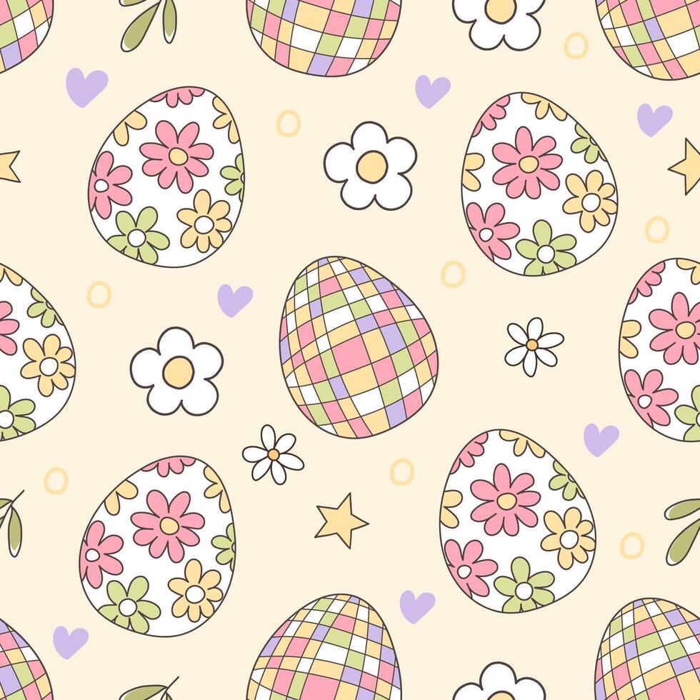 Easter Day Seamless Pattern with Groovy Easter Egg Seamless Pattern Fabric 59017960 Vector Art ...