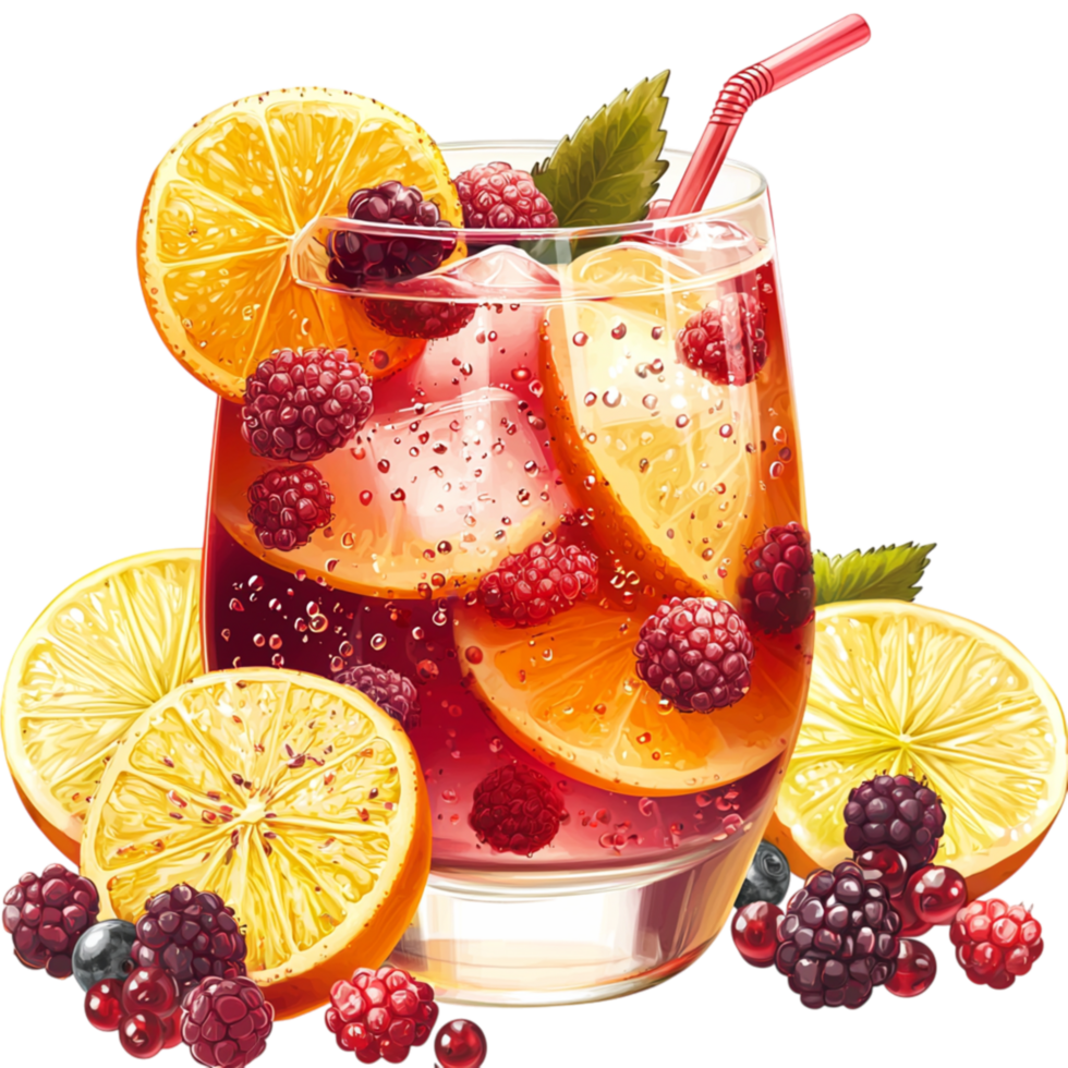 Refreshing citrus cocktail infused orange slices, cranberries, ice cubes offers a vibrant ...