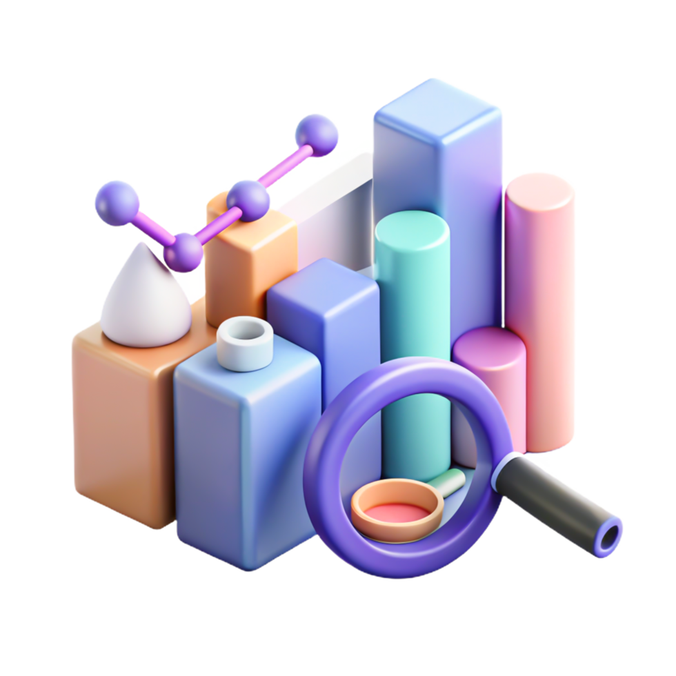 3d Abstract Data Analysis Colorful Charts Graphs Magnifying Glass