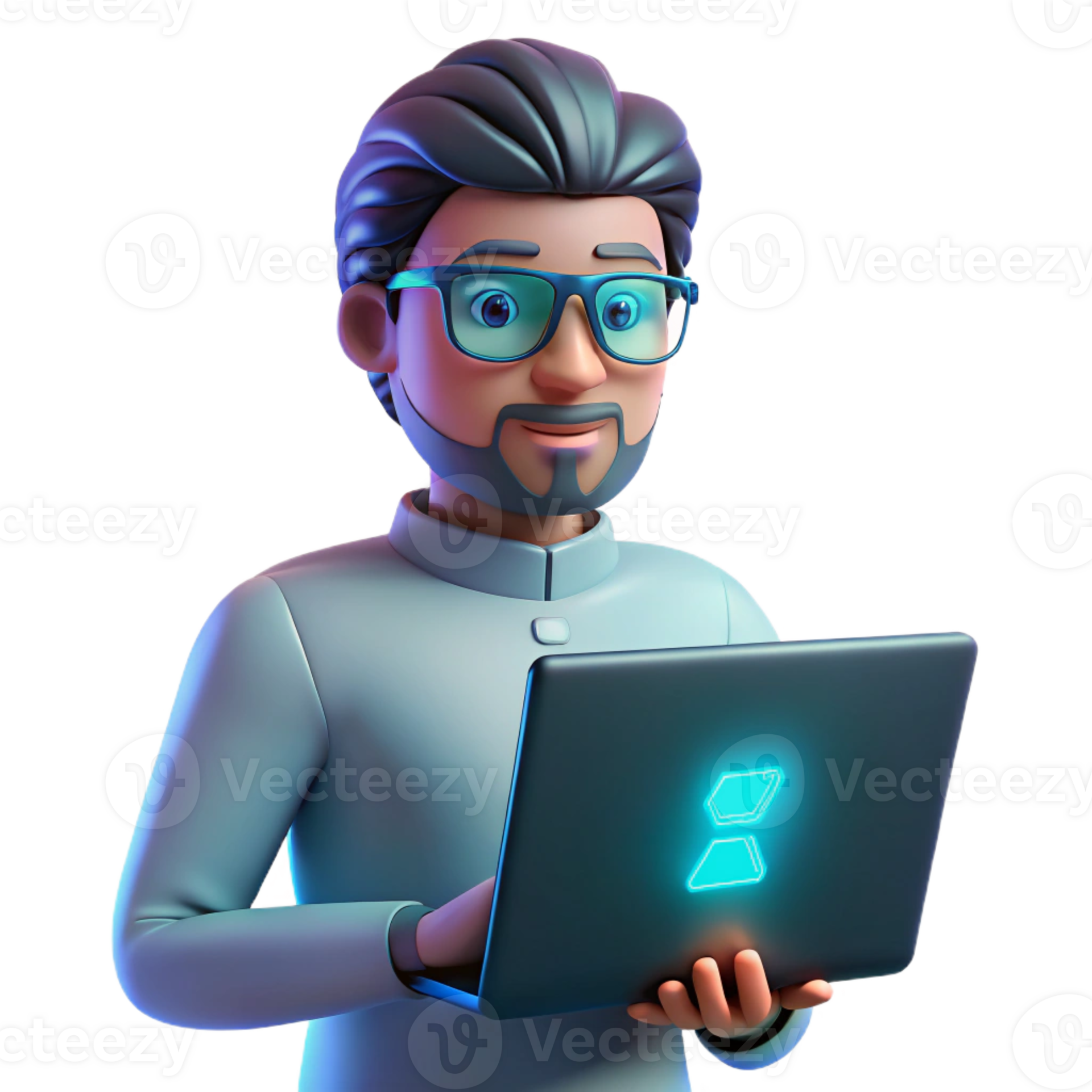 stunning abstract Portrait of a programmer with a laptop, coding, with ...