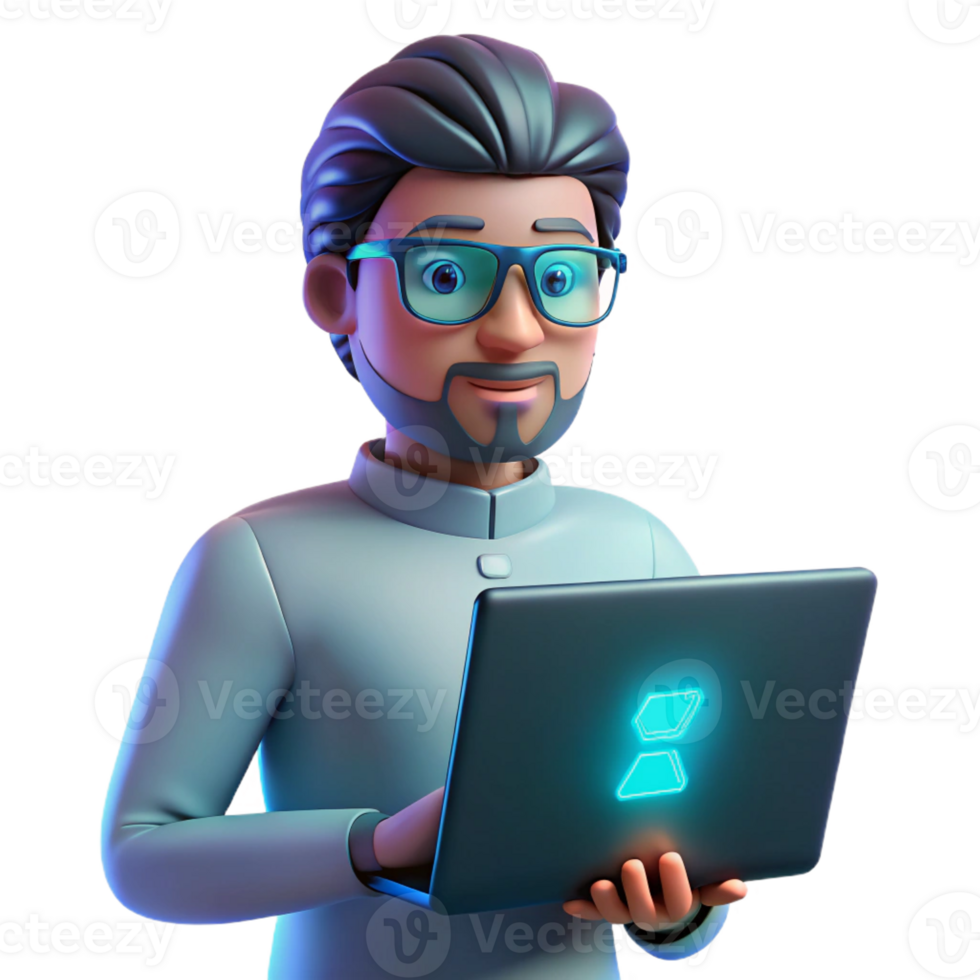 Stunning Abstract Portrait Of A Programmer With A Laptop Coding With Glowing Screen Light And