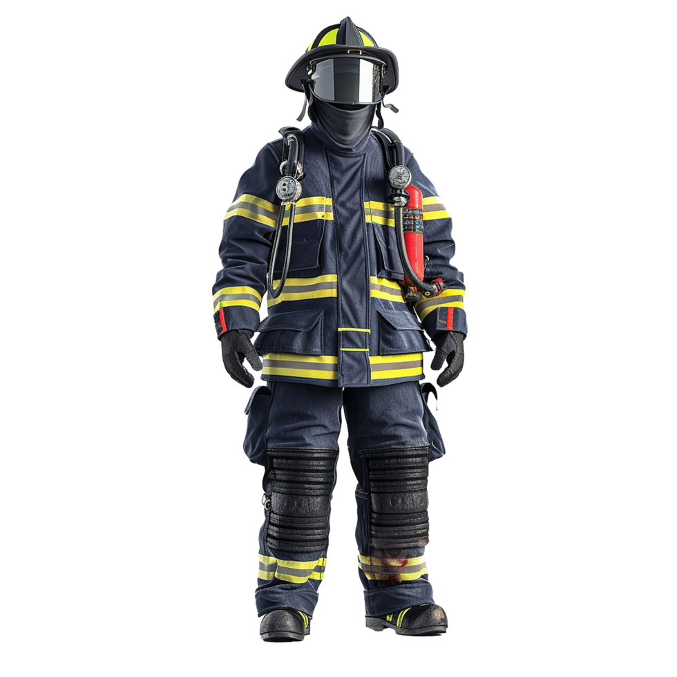 A firefighter in full protective gear stands ready for action 59039973 PNG