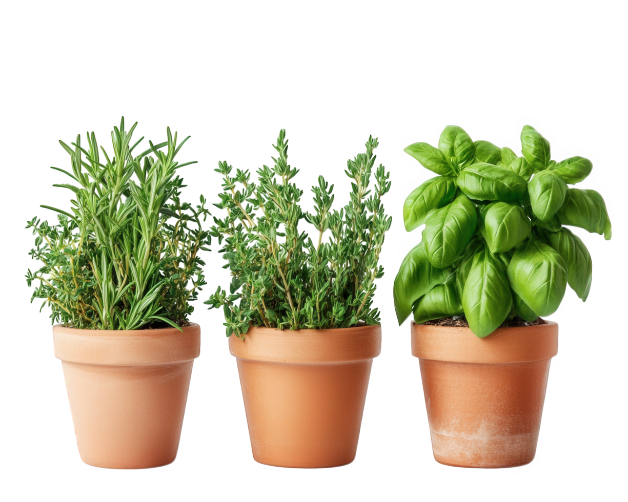 Three different types of herbs in pots 59041704 PNG