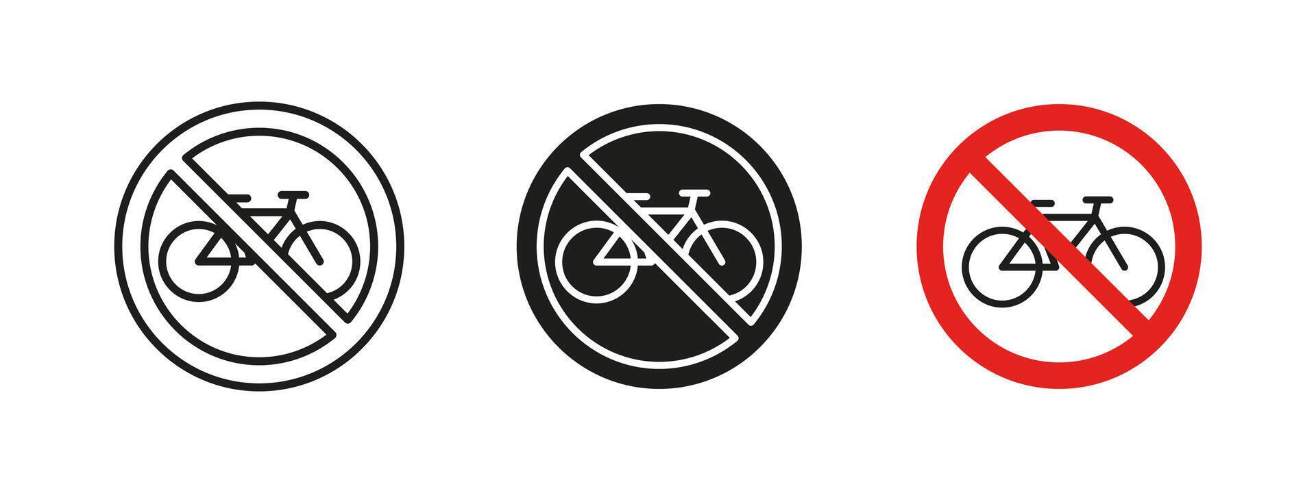 No bicycle icon. Cycling restriction illustration. Prohibited bike sign for pedestrian areas and ...