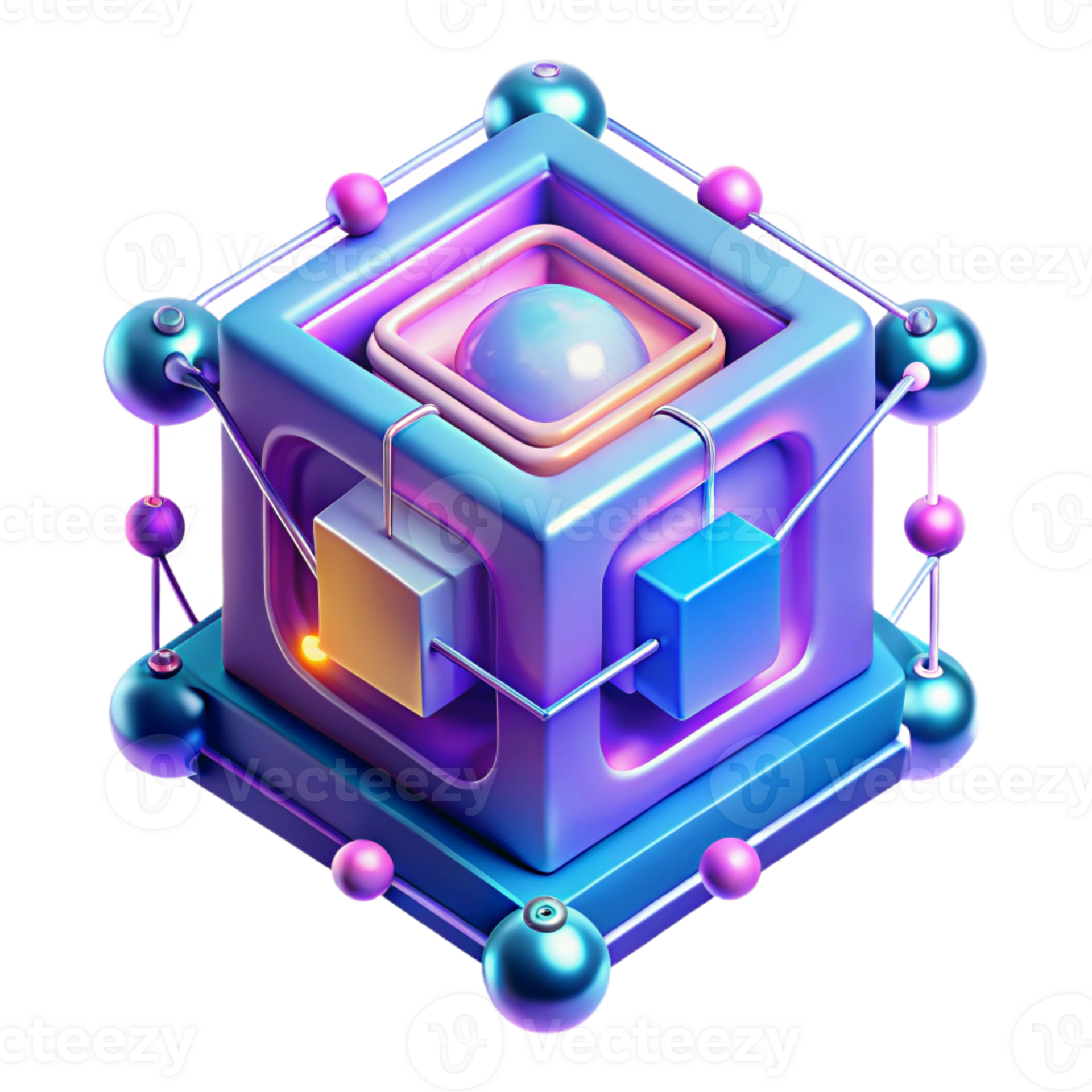 vibrant minimalist A quantum computer core emitting streams of light and data, complex geometric ...