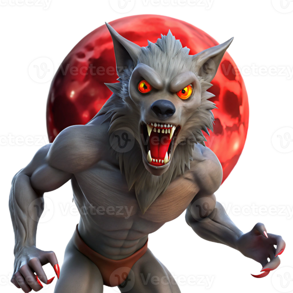 wonderful contemporary A fierce werewolf with glowing red eyes and sharp claws, howling at the ...